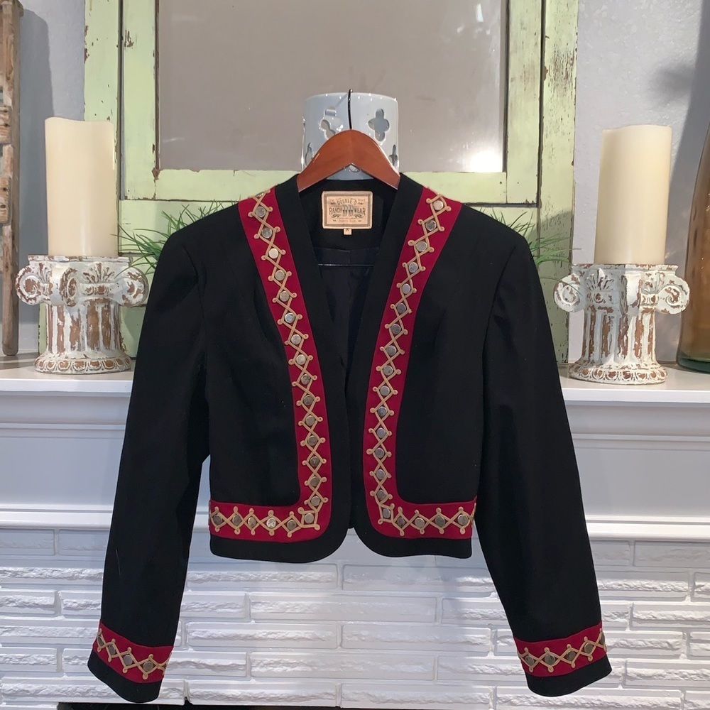 Double D Ranch Wear Black With Red Trim Bolero Jacket… - Gem